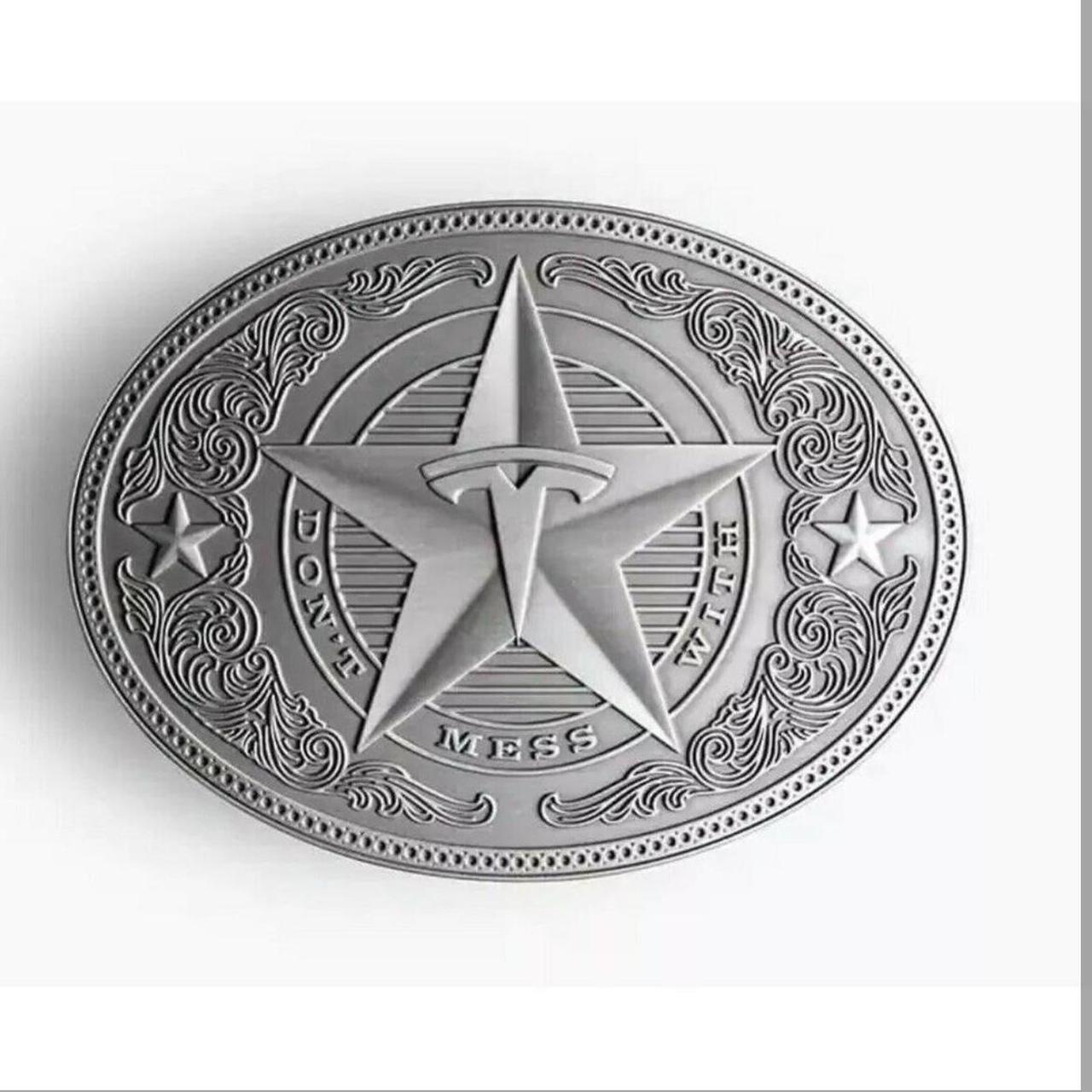 Tesla belt buckle with a star design - silver... - Depop