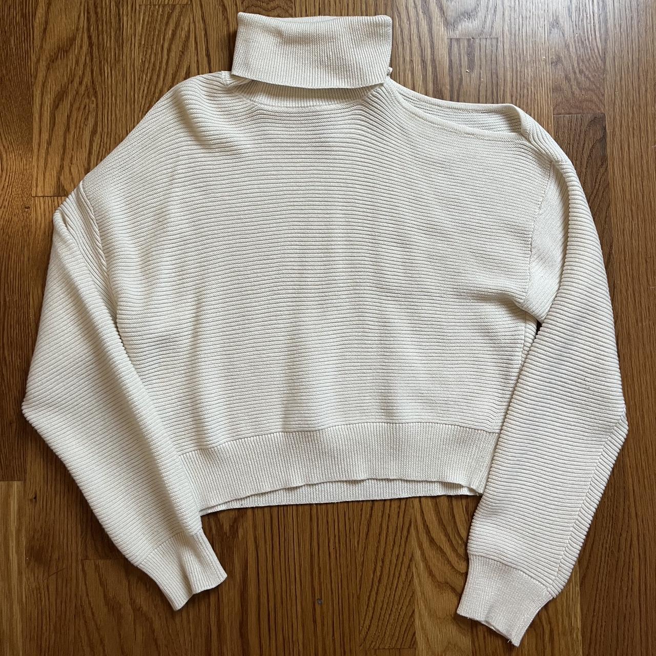 One-shoulder cream turtle neck Such a cute sweater - Depop