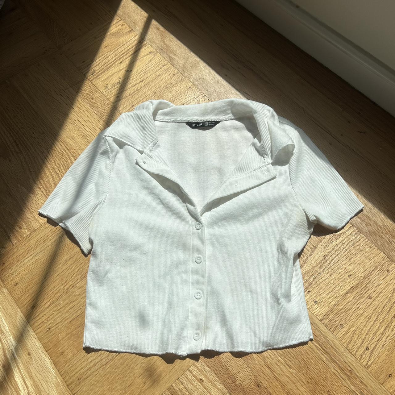 minimalist shein white button up crop top - Depop