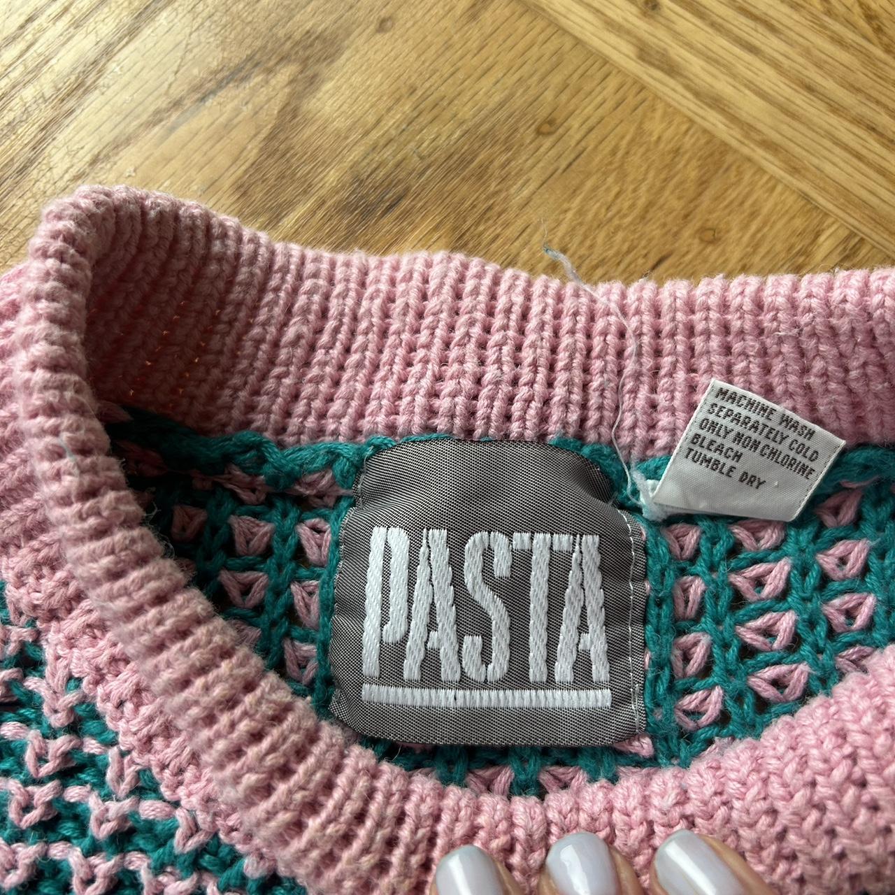 italian vintage pasta sweater pink and green knit so... - Depop