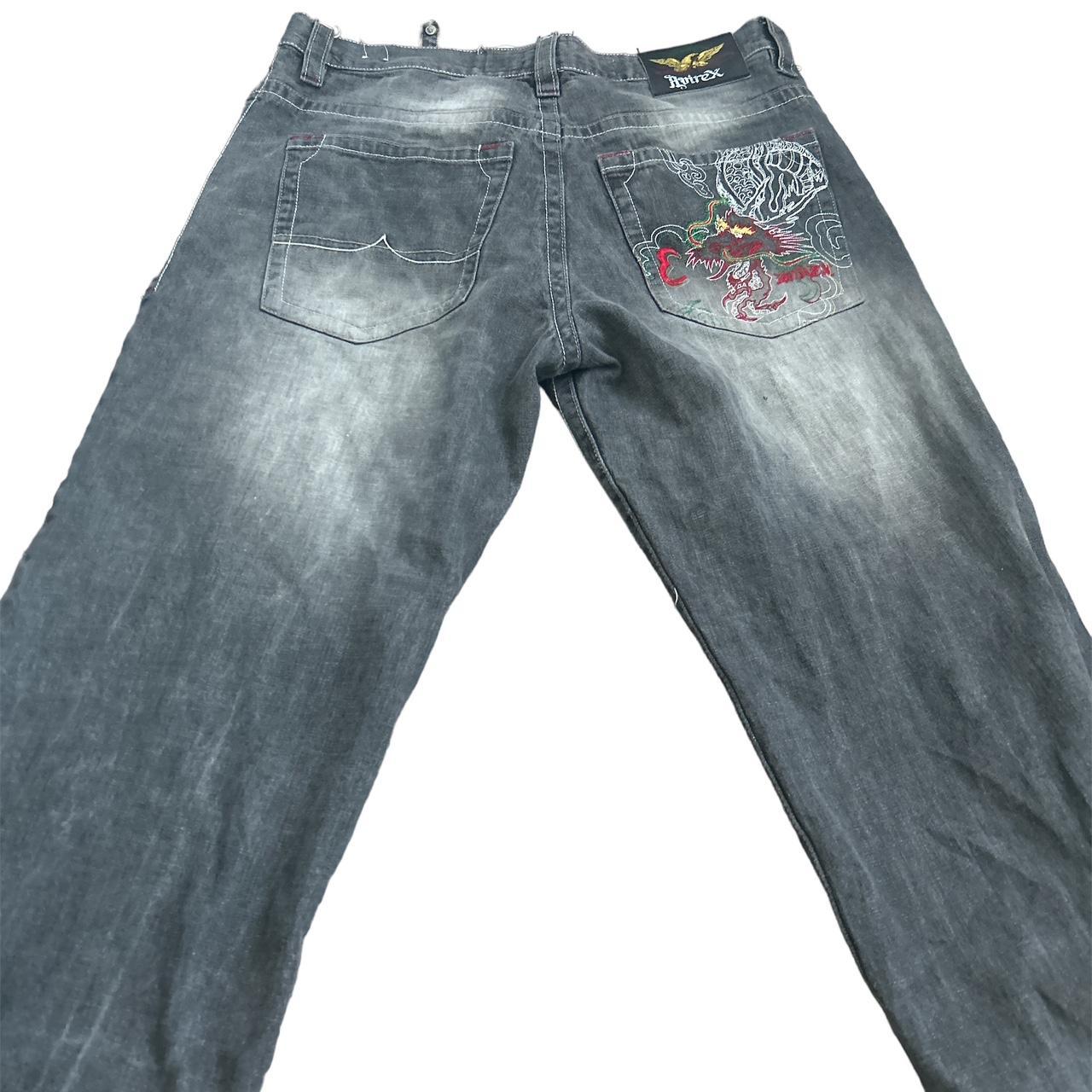 Avirex Dragon Embroidered Jeans light dark wash Y2K... - Depop