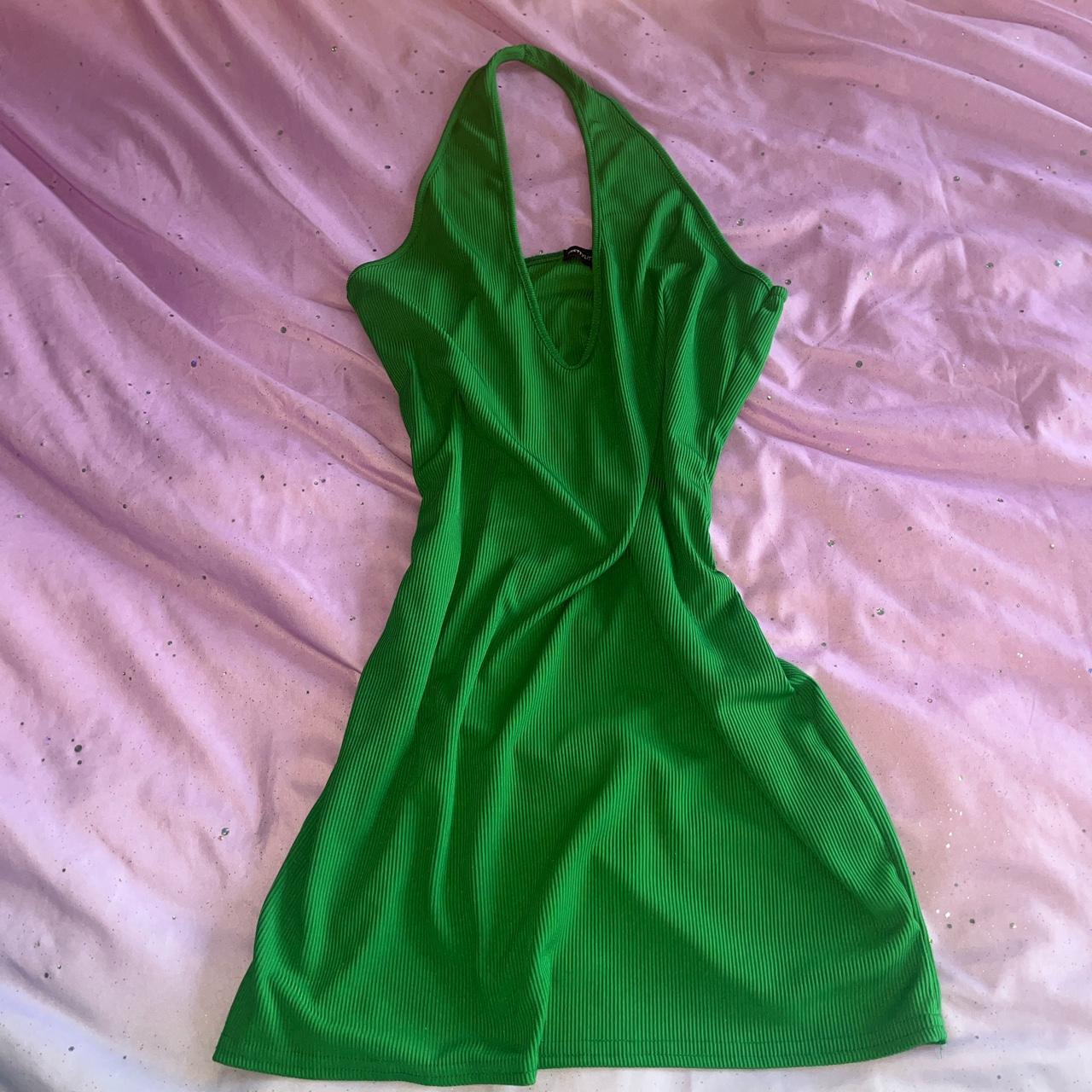 Green halter neck ribbed dress. So pretty 💕 - Depop