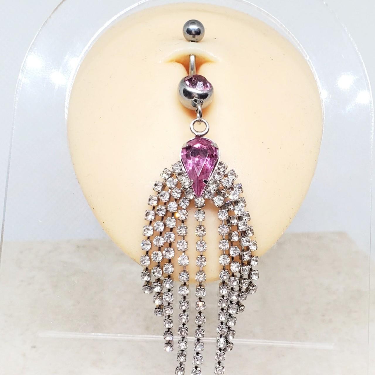 14g dangle long belly button ring piercing jewelry,... - Depop