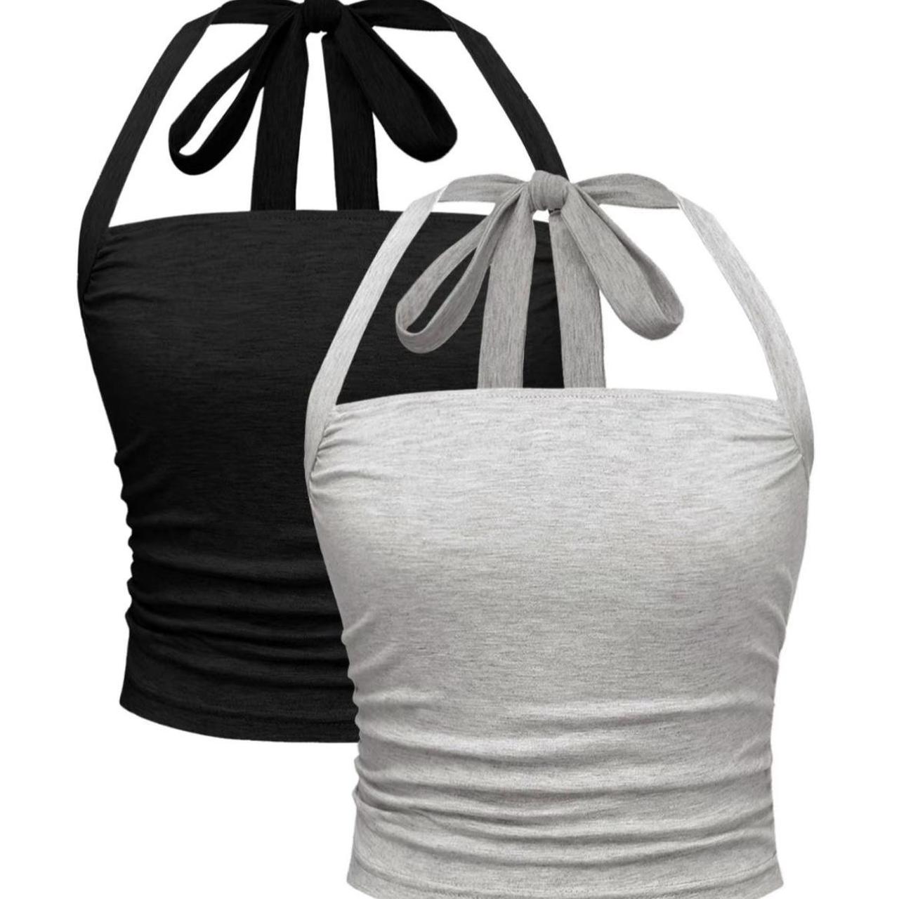 Black and grey tie halter crop top bundle Never... - Depop