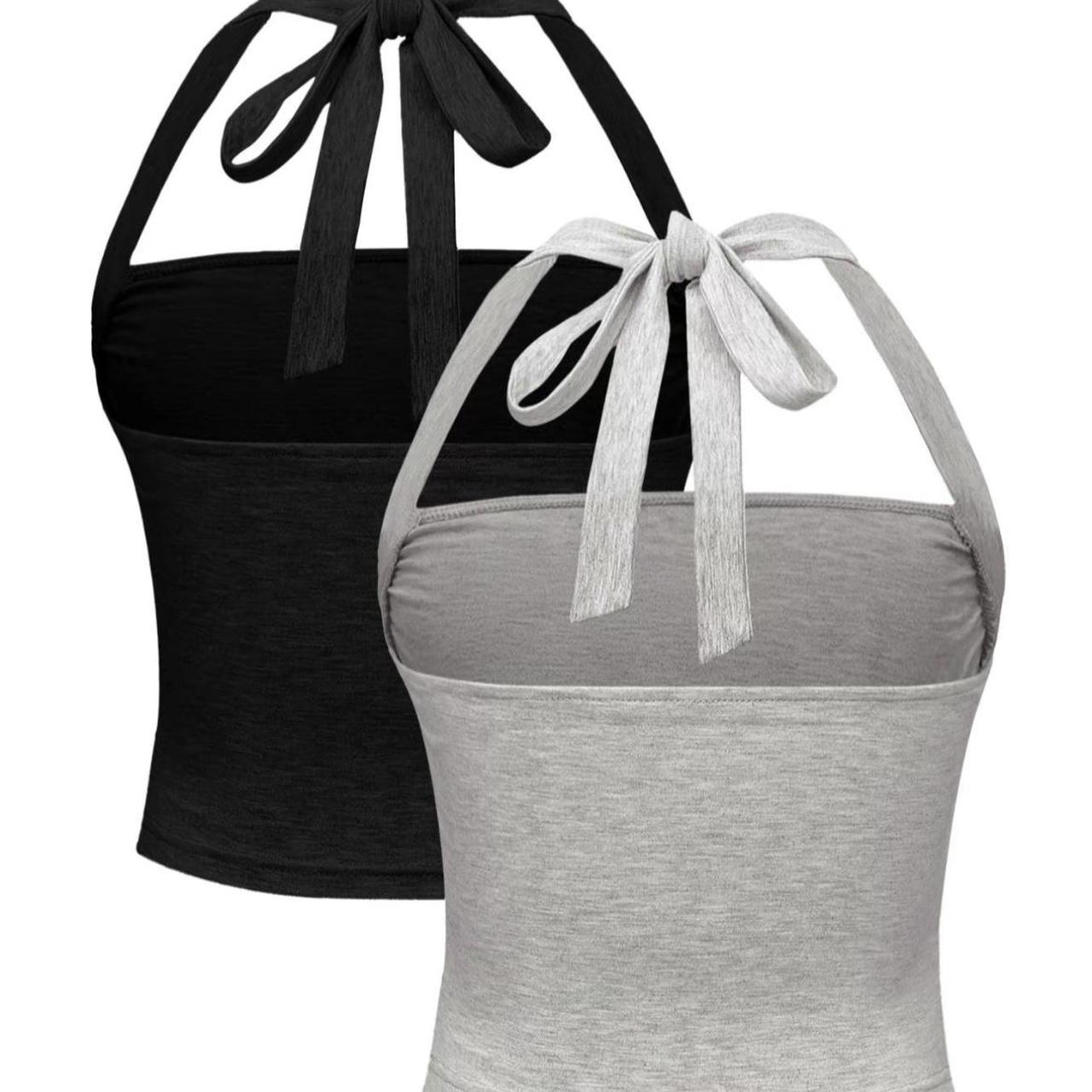 Black and grey tie halter crop top bundle Never... - Depop