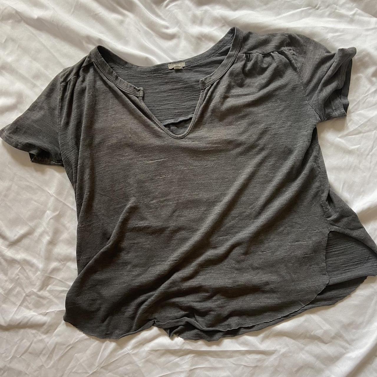 Cute and comfy oversized gray tee with notch neck... - Depop