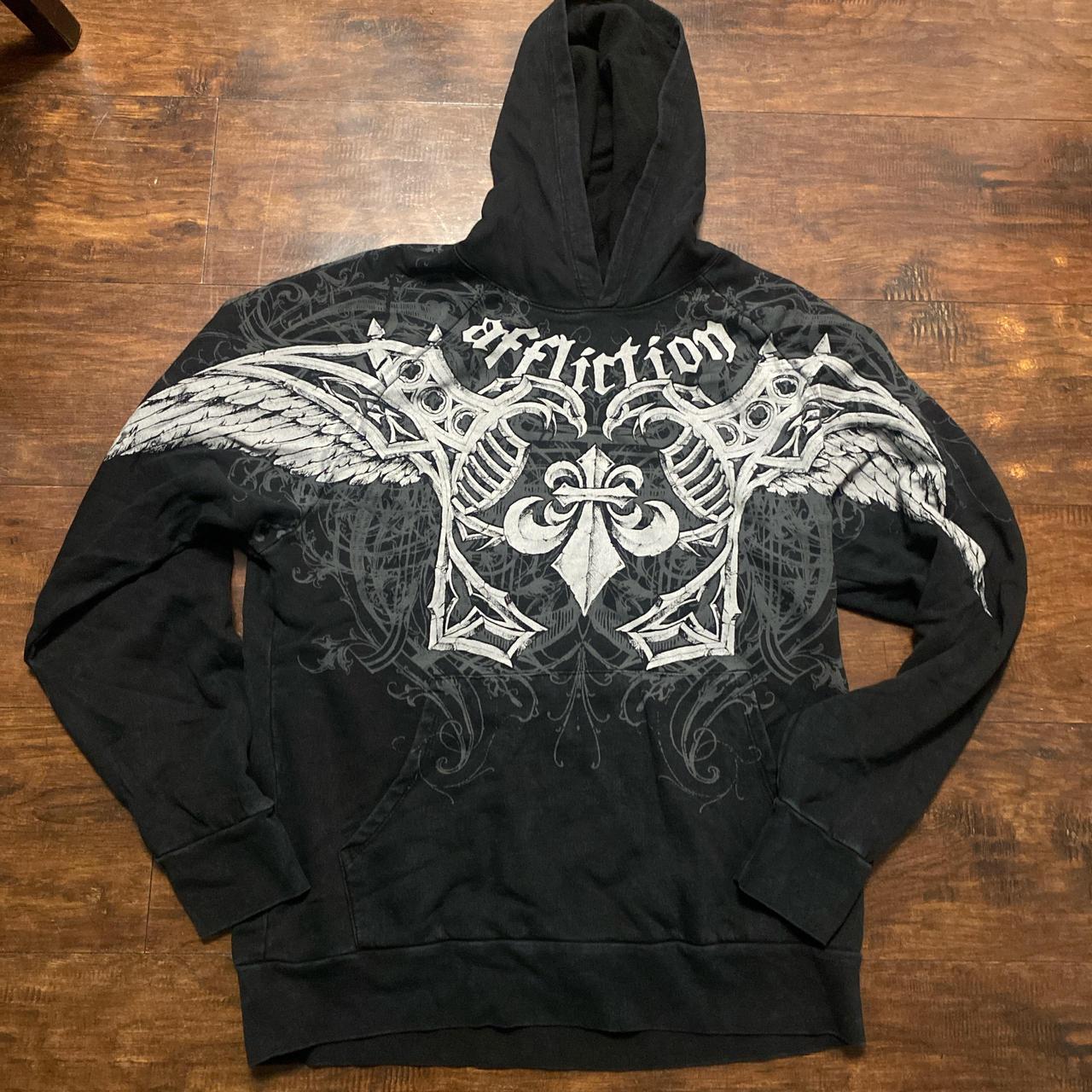 Brand new affliction hoodie size large. Hoodie black - Depop