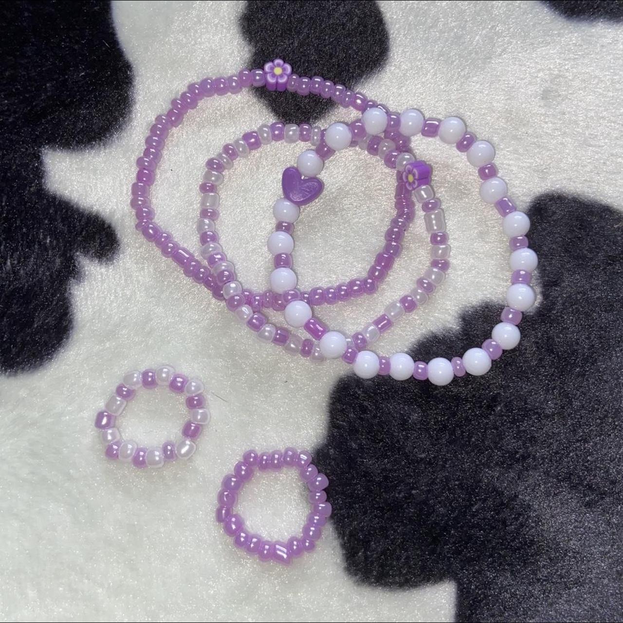 Handmade Bracelet & Ring Set 💜 3 bracelets & 2 rings. - Depop