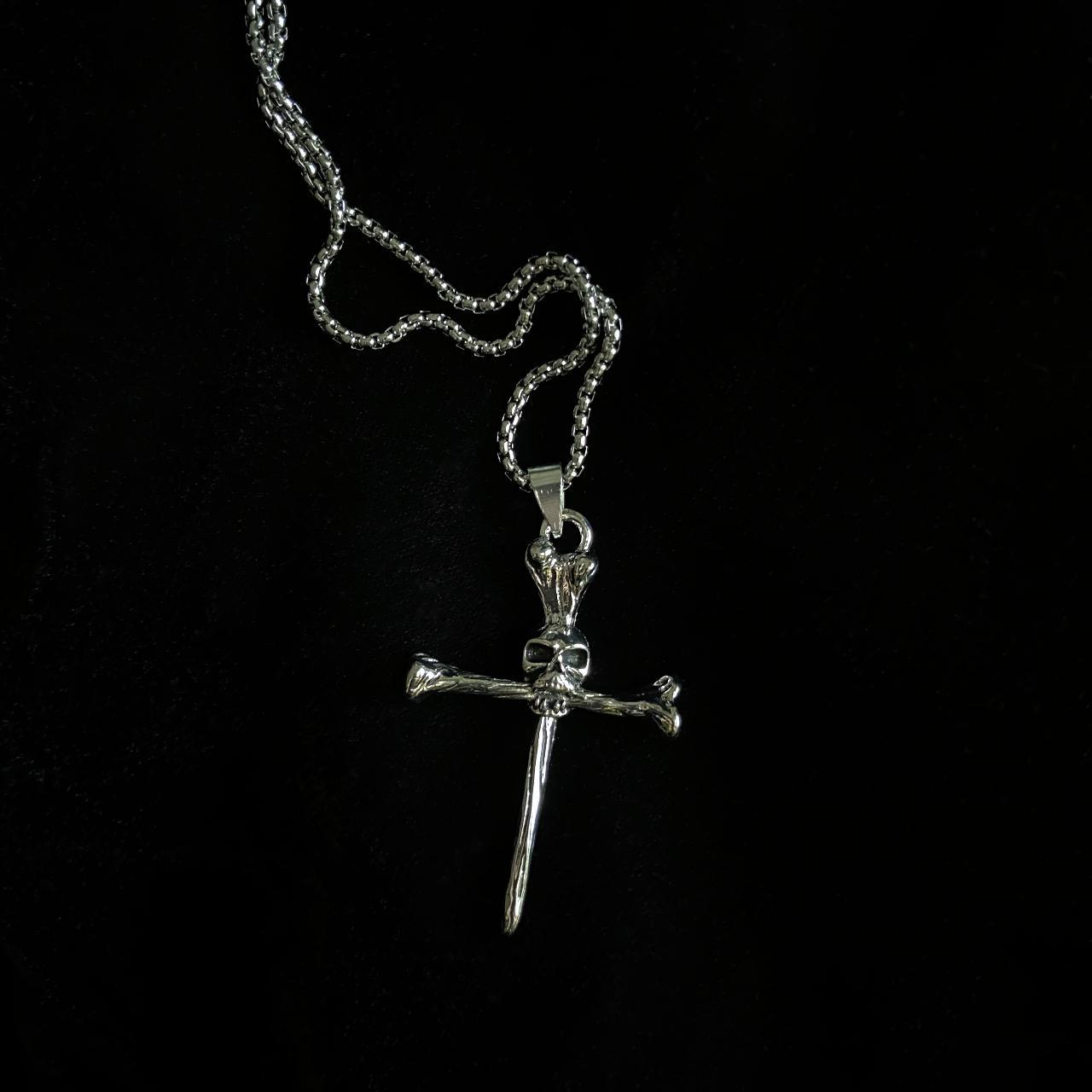 Bone Cross Necklace ★ Alloy skull & bone cross... | Depop