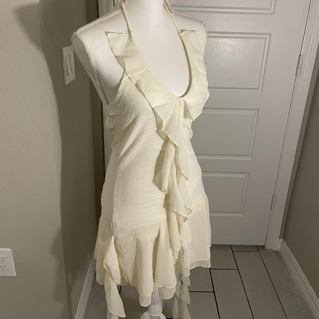 Mica’s Cream halter top dress with ruffles and tie... | Depop