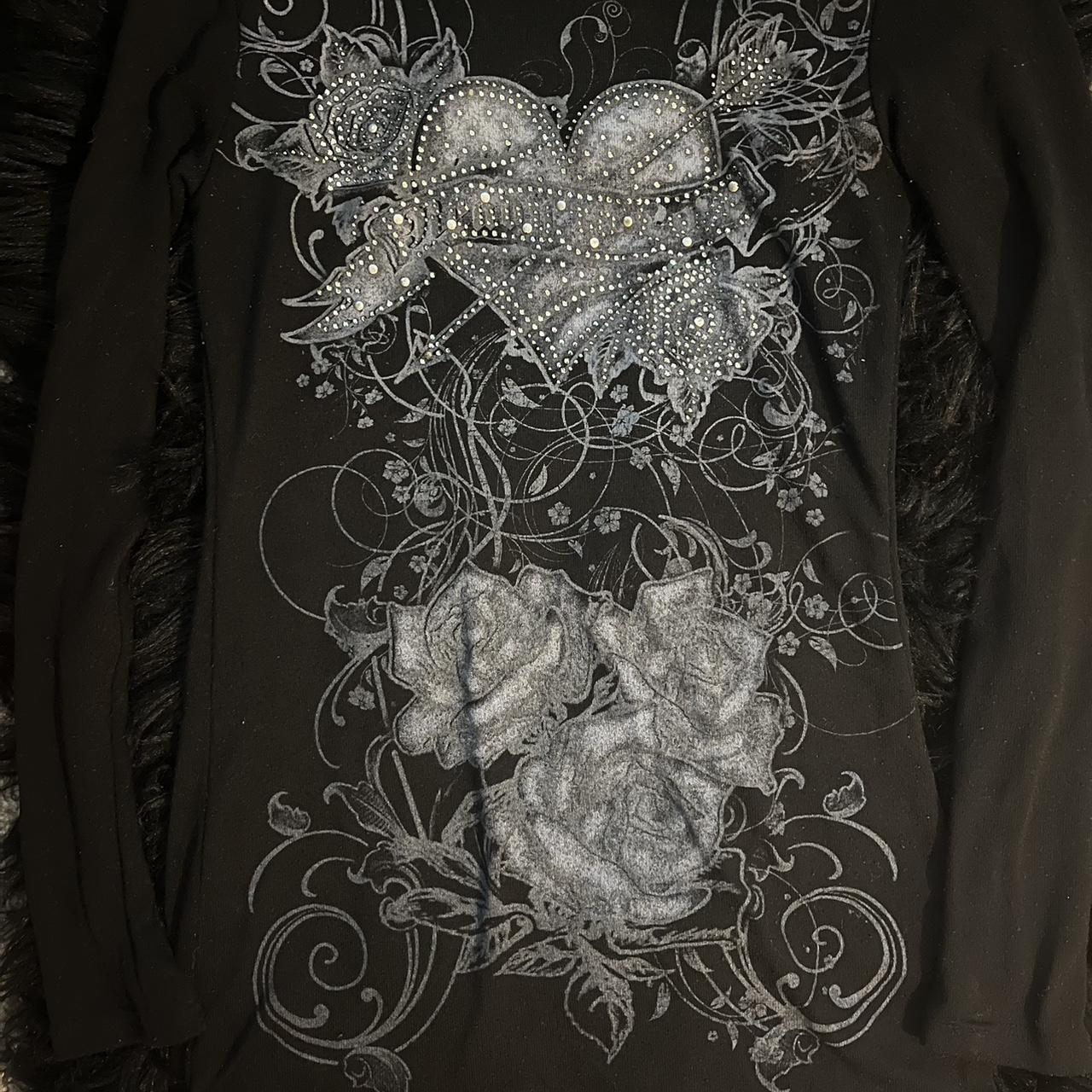 Y2K rhinestone styled long sleeve tight fitted size... - Depop