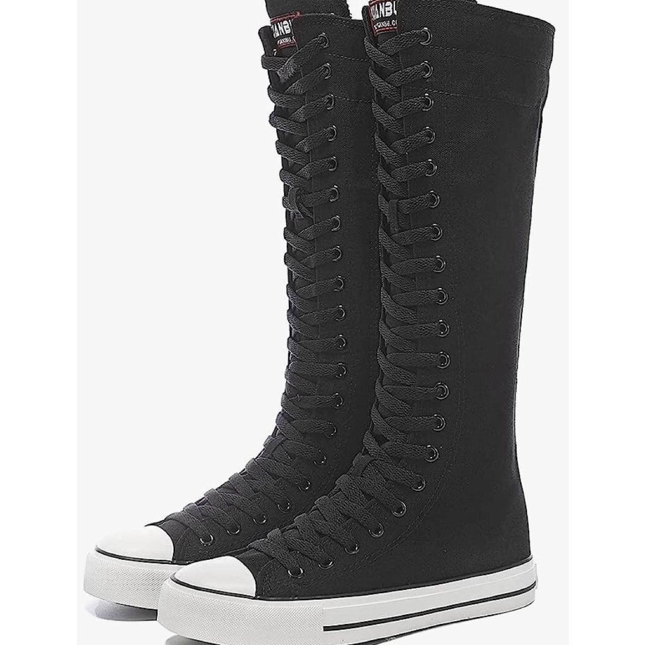 knee high converse style zip up boots brand new,... - Depop