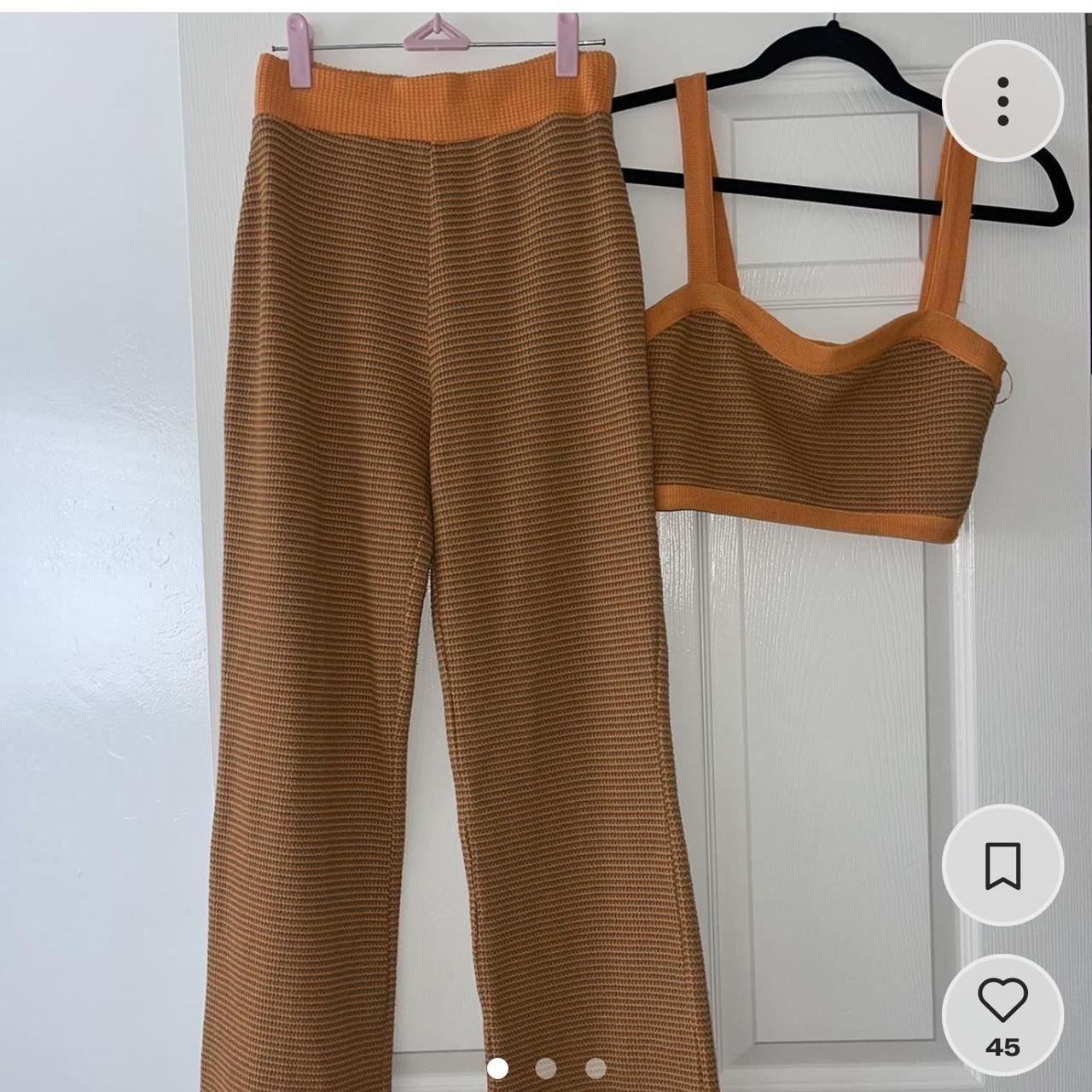 zara matching set orange brown colors knitwear size... - Depop