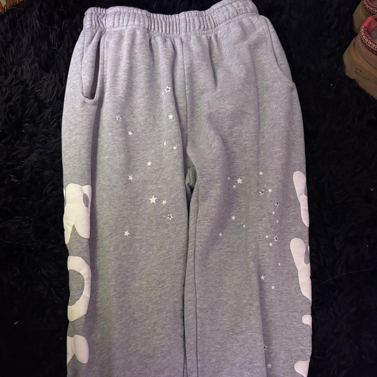 Grey and white sp5der sweatpants #streetwear #sp5der... | Depop