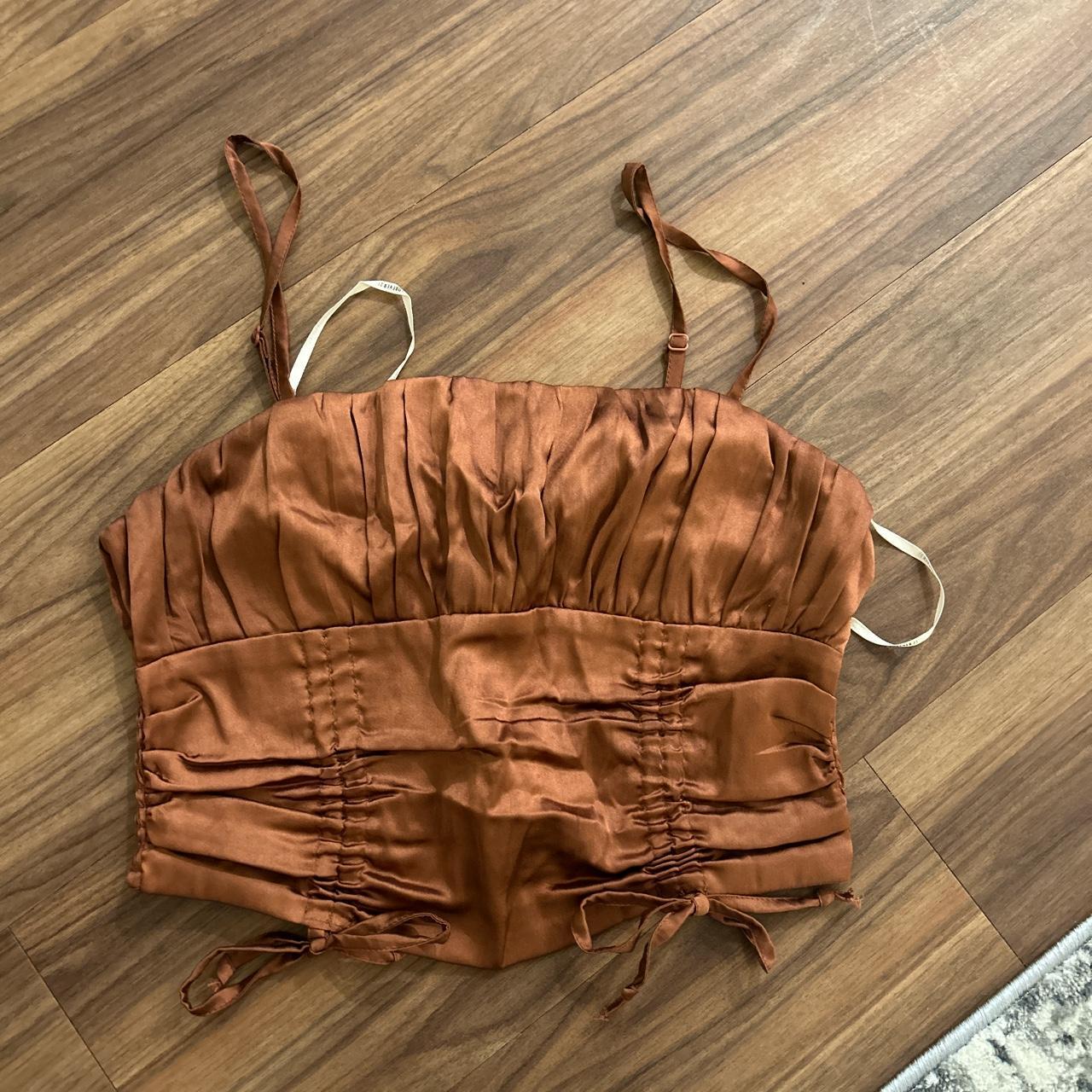 Forever 21 copper cropped tank top size: medium worn... - Depop
