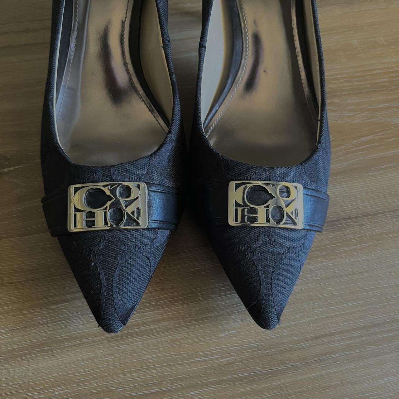 Coach monogram pointed toe 2 inch kitten heel pump... - Depop