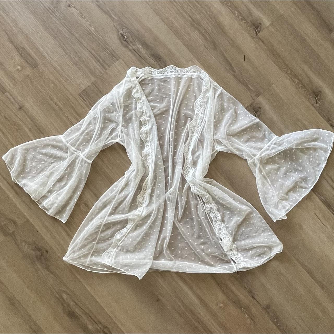 Polka dot lace cheeky robe with bell sleeves... - Depop