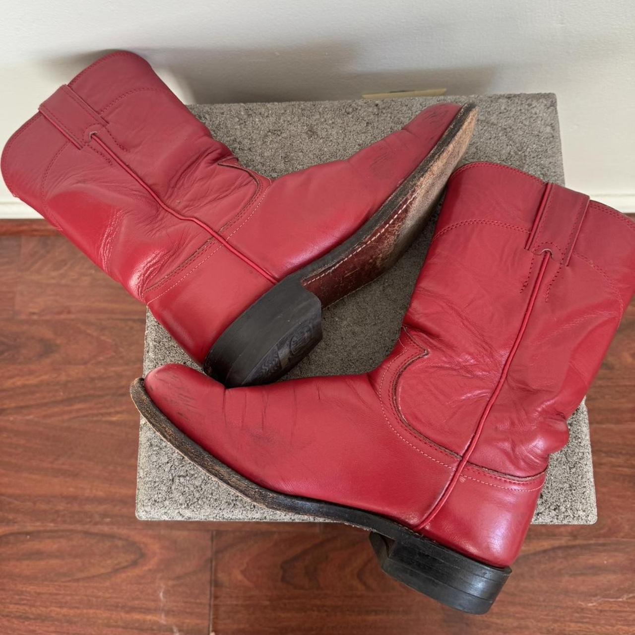 Vintage red leather cowboy boots. Size US Women’s... - Depop