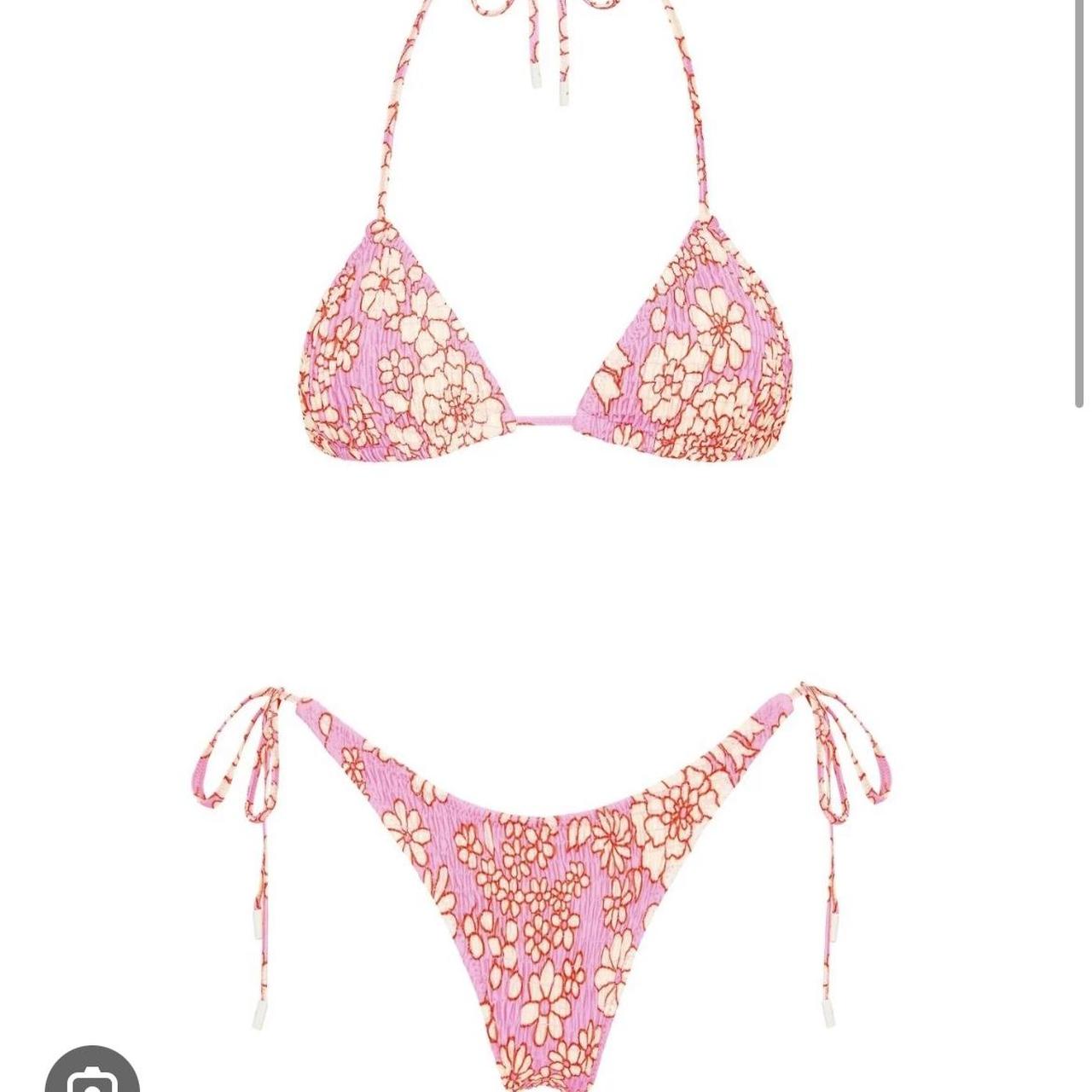 Pink floral ruched triangl size XS - Depop