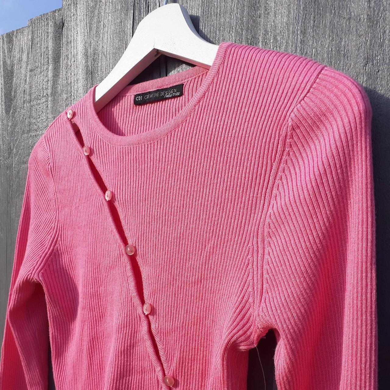 Diagonal button up pink 💗 rib knit cardigan Size 10... - Depop