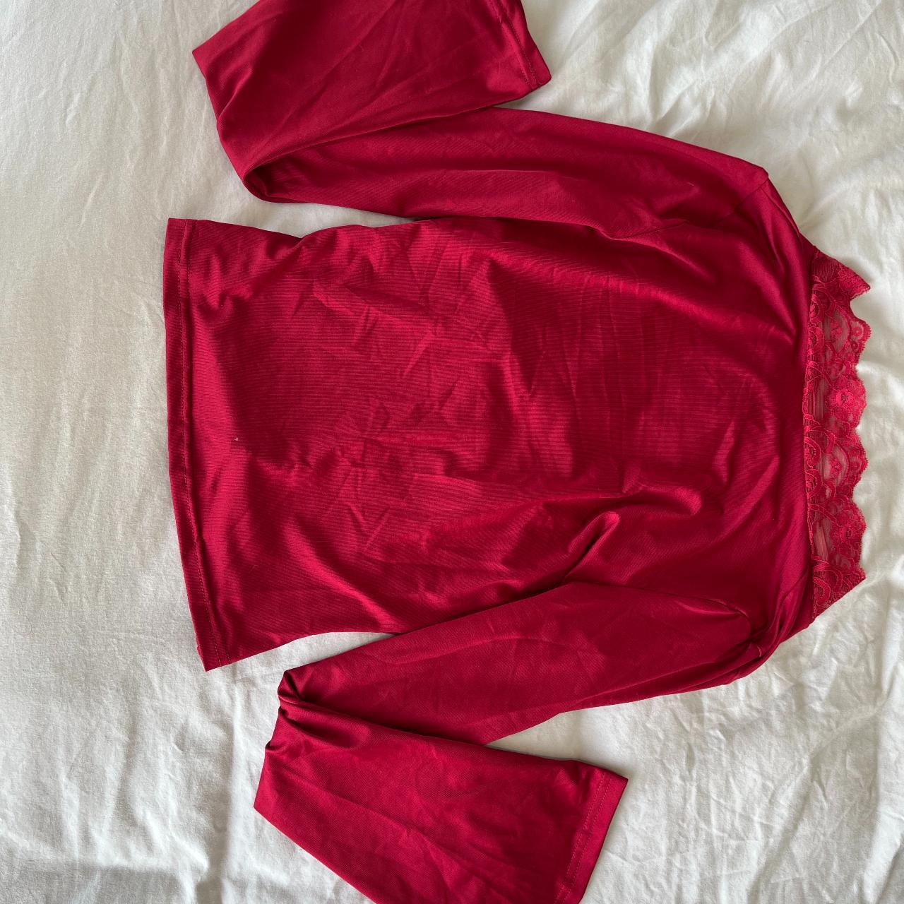 Red Lace Long Sleeve Top With Flared... | Depop
