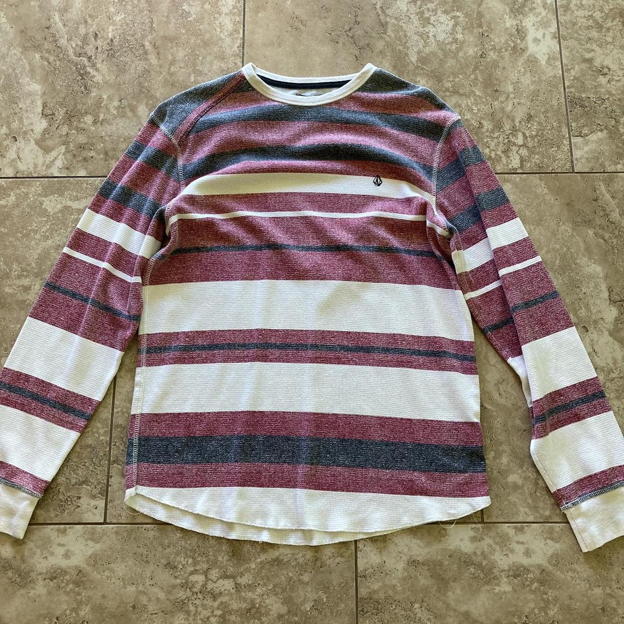 retro volcom sweater with nice striped pattern - Depop