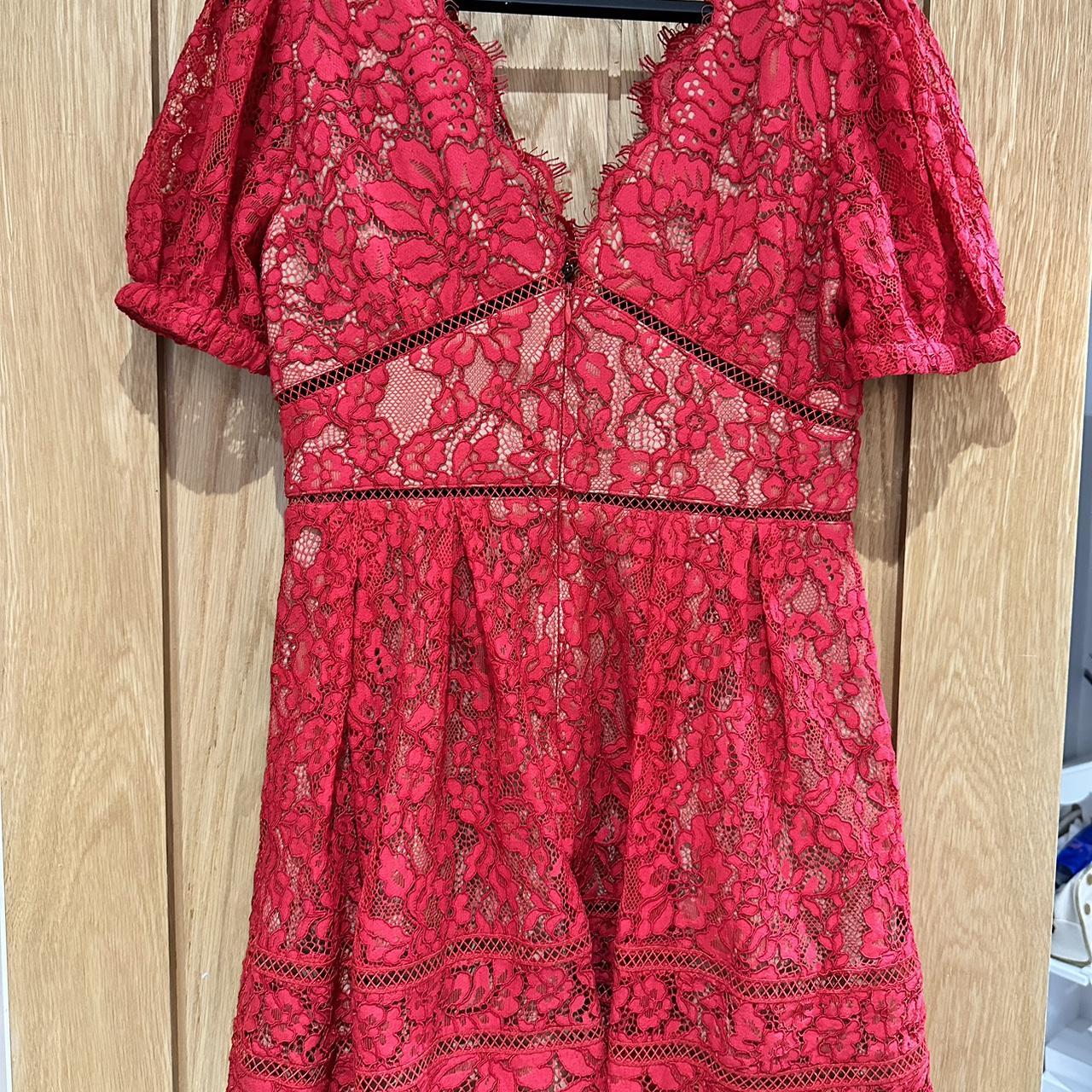 Self Portrait Red Lace Dress Size 12 Only worn once - Depop