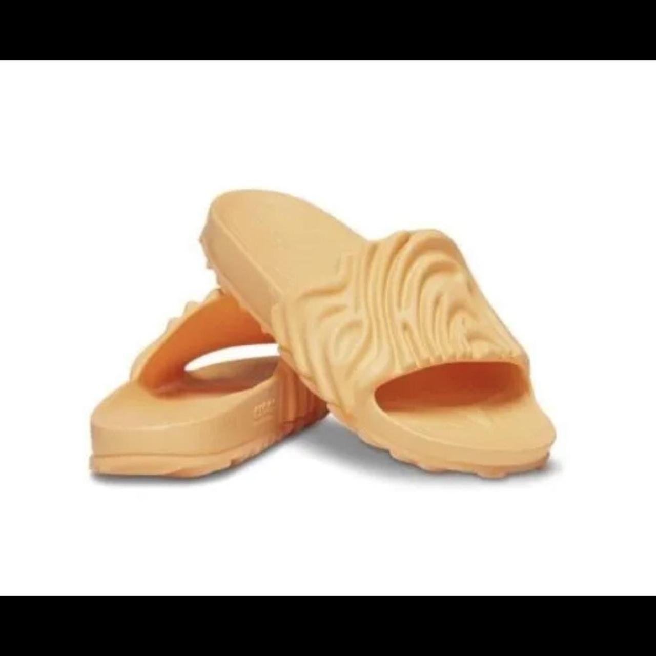 Crocs Women's Cream and Tan Slides | Depop