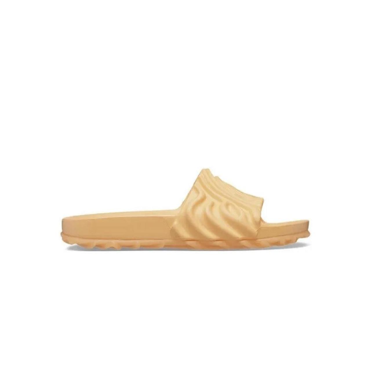 Crocs Women's Cream and Tan Slides | Depop