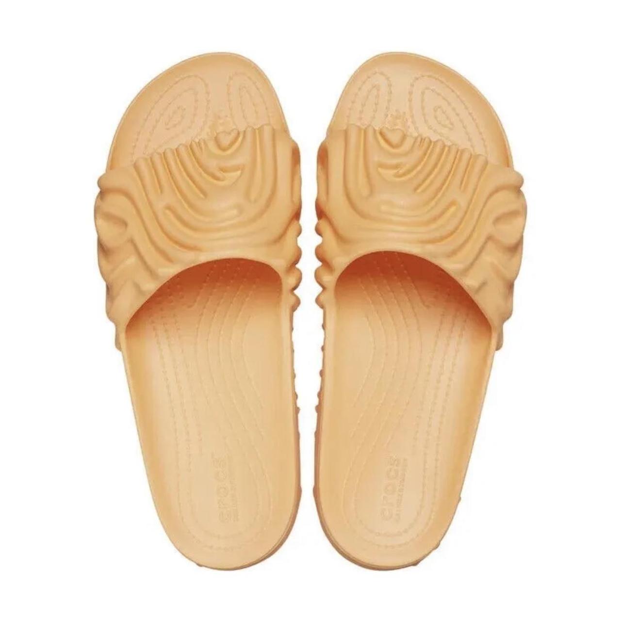 Crocs Women's Cream and Tan Slides | Depop