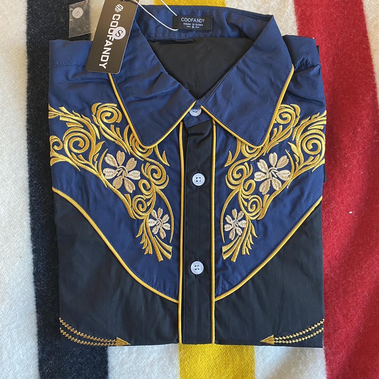 Western embroidered snap button shirt, men’s size... - Depop