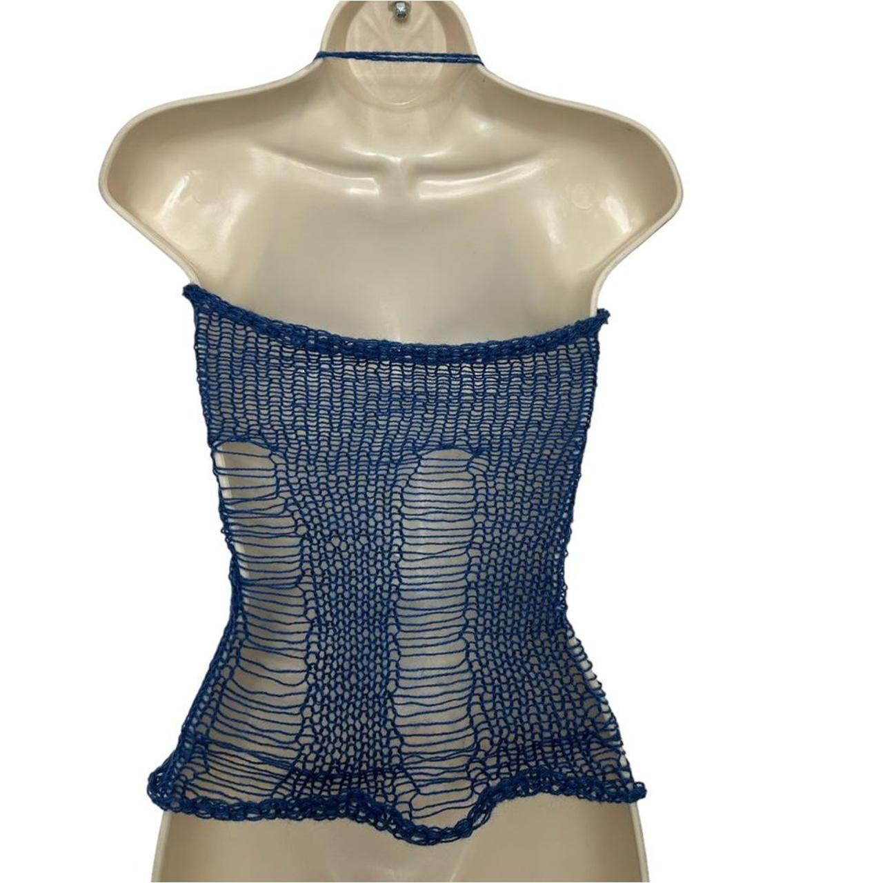 Cute mesh handmade knit y2k cami halter neck straps... - Depop
