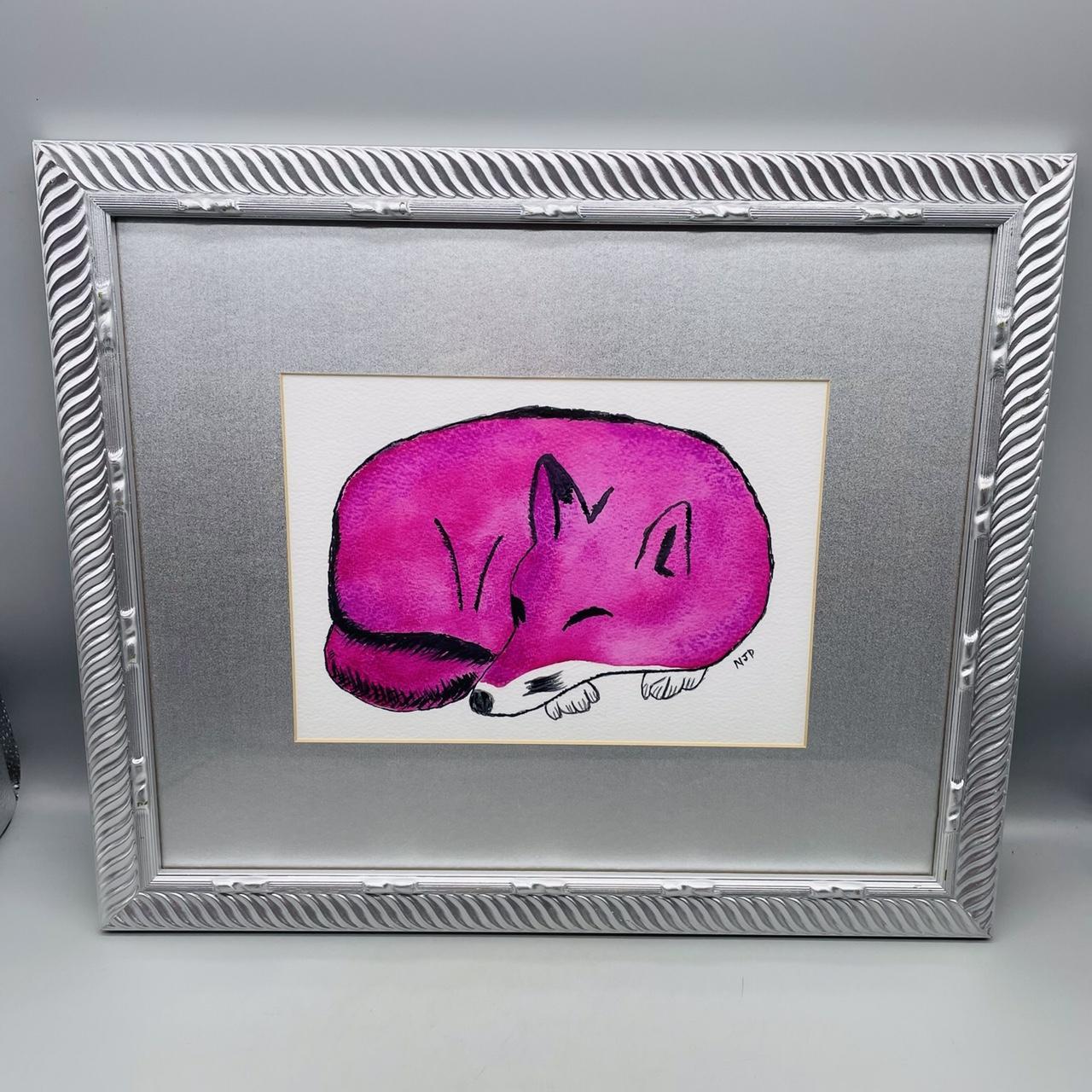 Contemporary Ink? Pink Fox Artwork Picture Painting... - Depop
