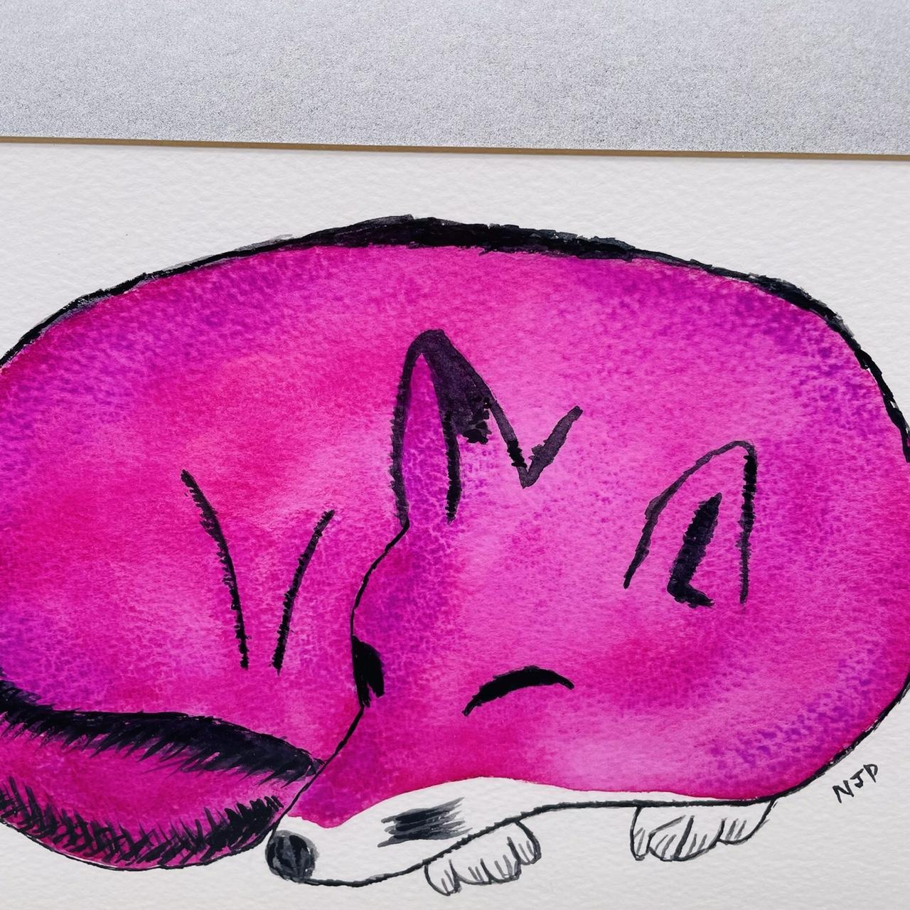 Contemporary Ink? Pink Fox Artwork Picture Painting... - Depop
