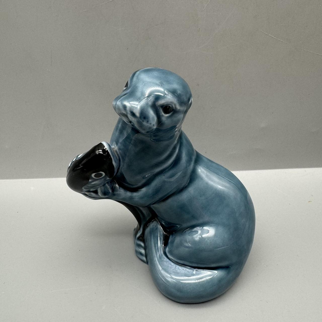 Vintage Poole Pottery Seal With Fish Blue Glazed... - Depop