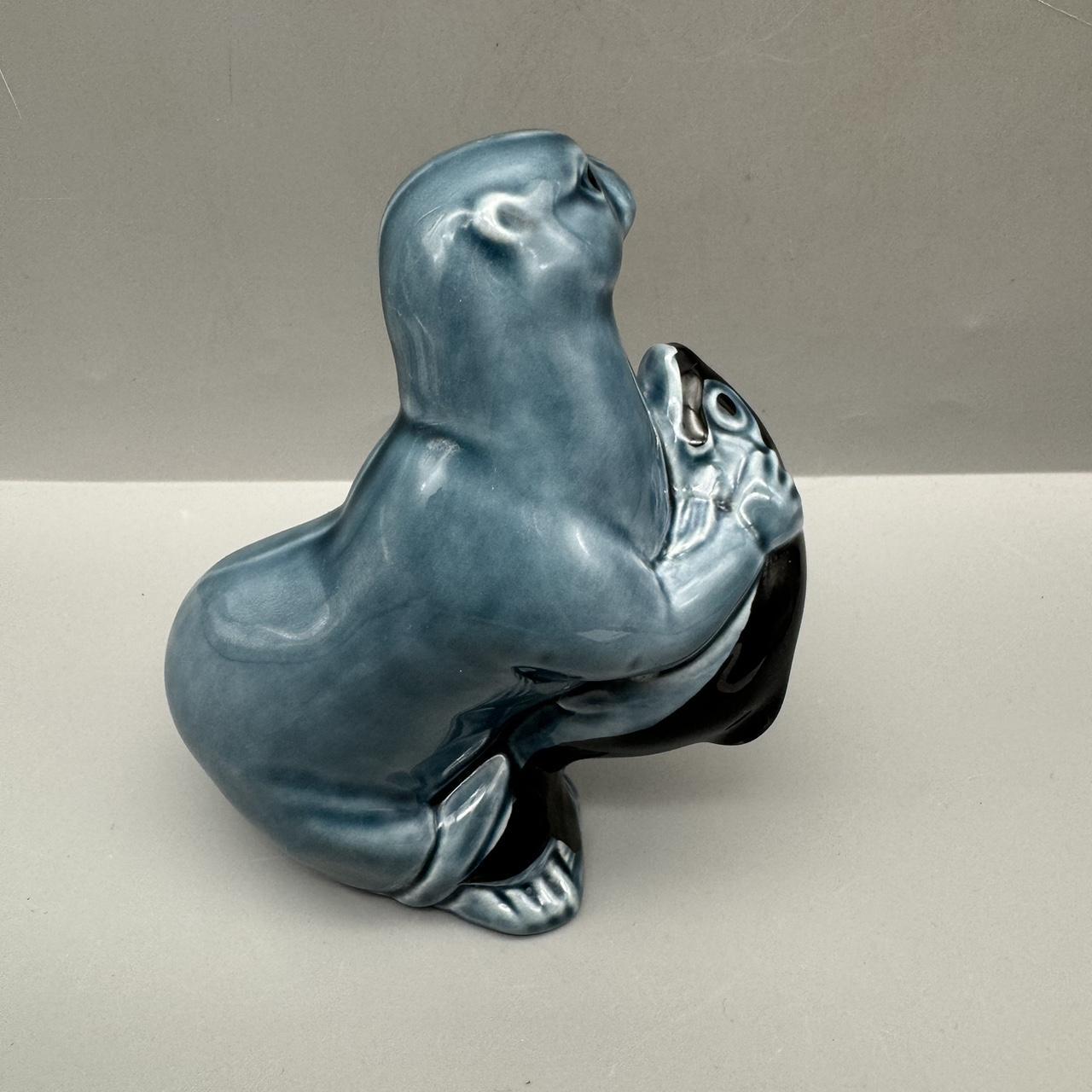 Vintage Poole Pottery Seal With Fish Blue Glazed... - Depop