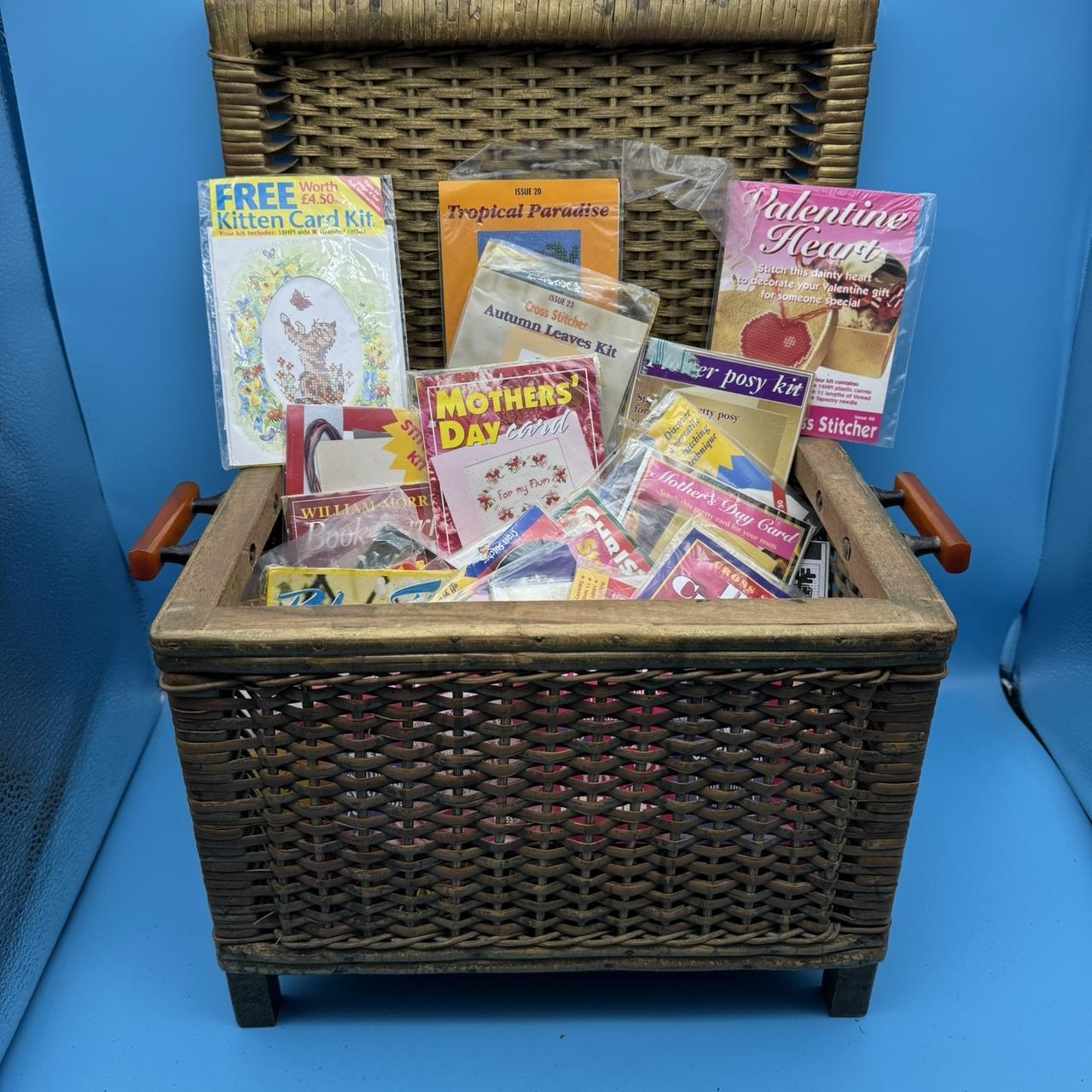 Vintage Wicker Sewing Basket With Over 50 Free... | Depop