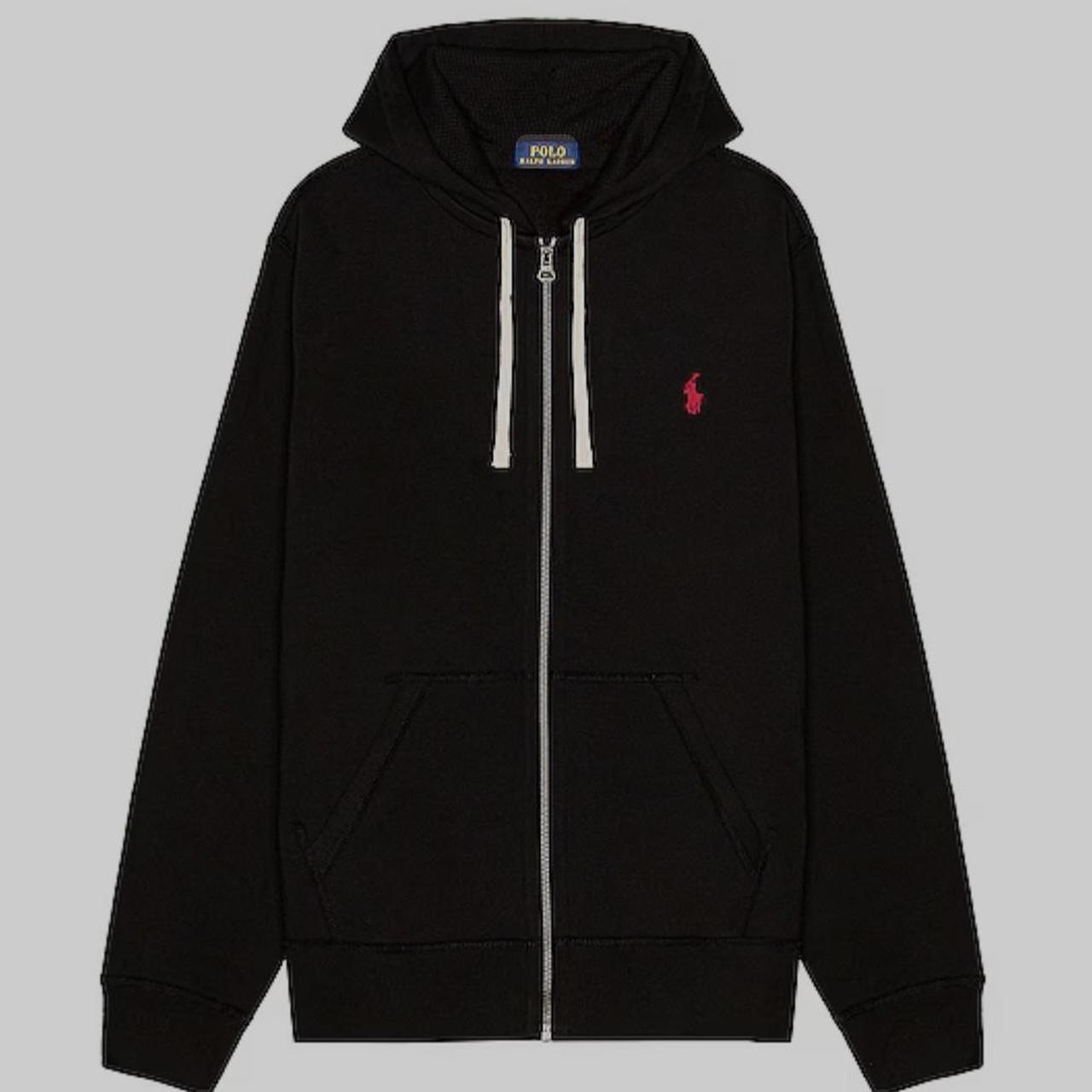 black polo zip up hoodie, worn once, size medium and... - Depop