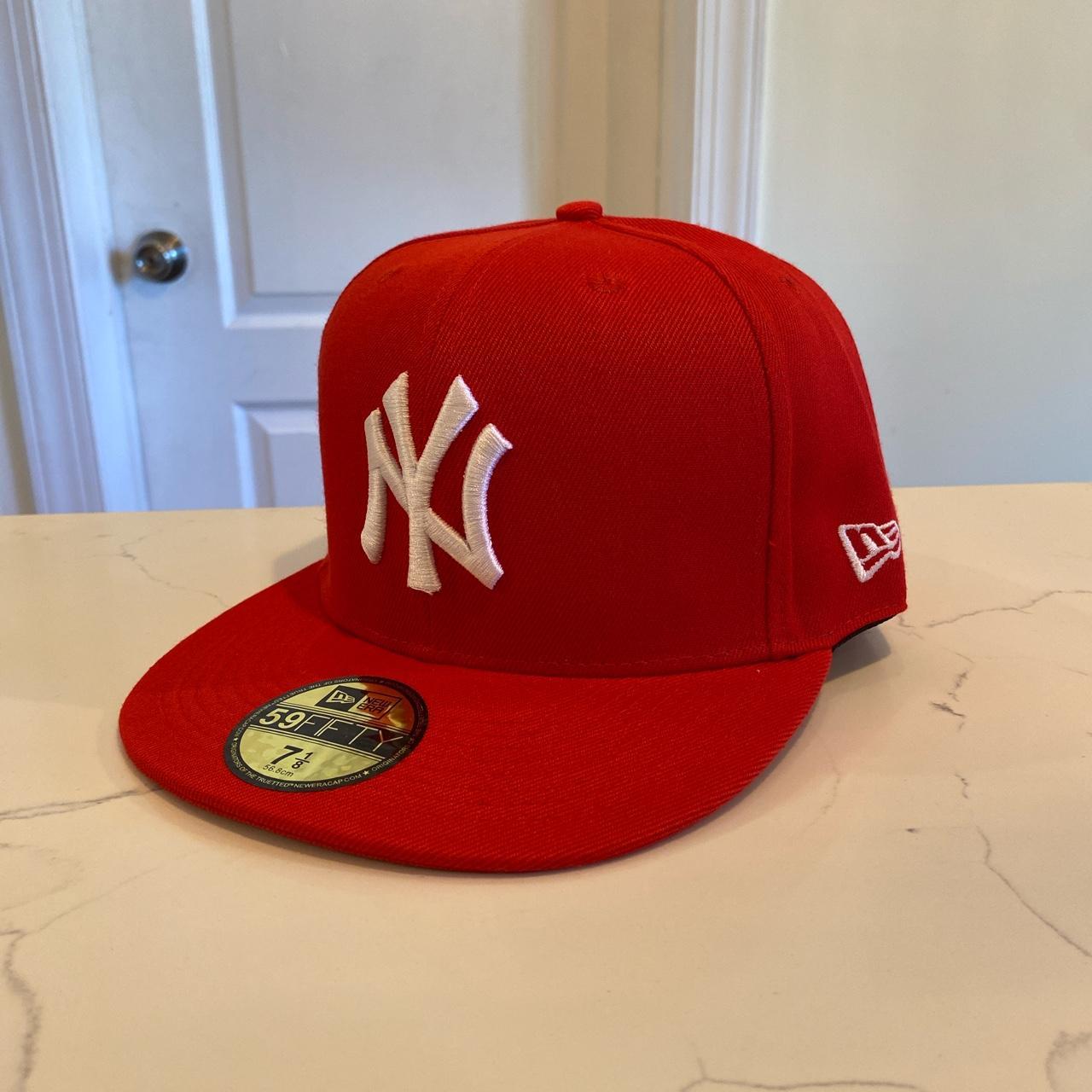 Yankees red fitted cap size 7 1/8. New cap. Ships... - Depop