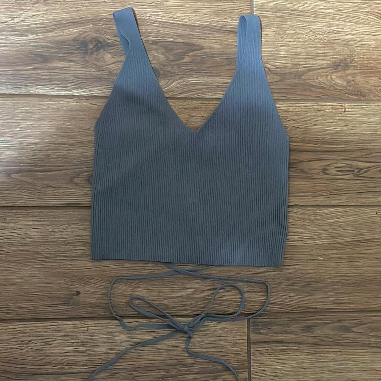 dark grey crop top with wrap around strings - Depop