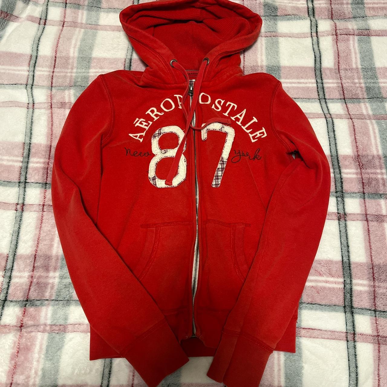 Aeropostale sweater/jacket cute and red Worn but... - Depop