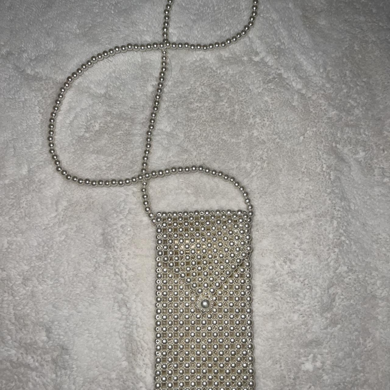 Pearl beaded phone case with chain strap... | Depop