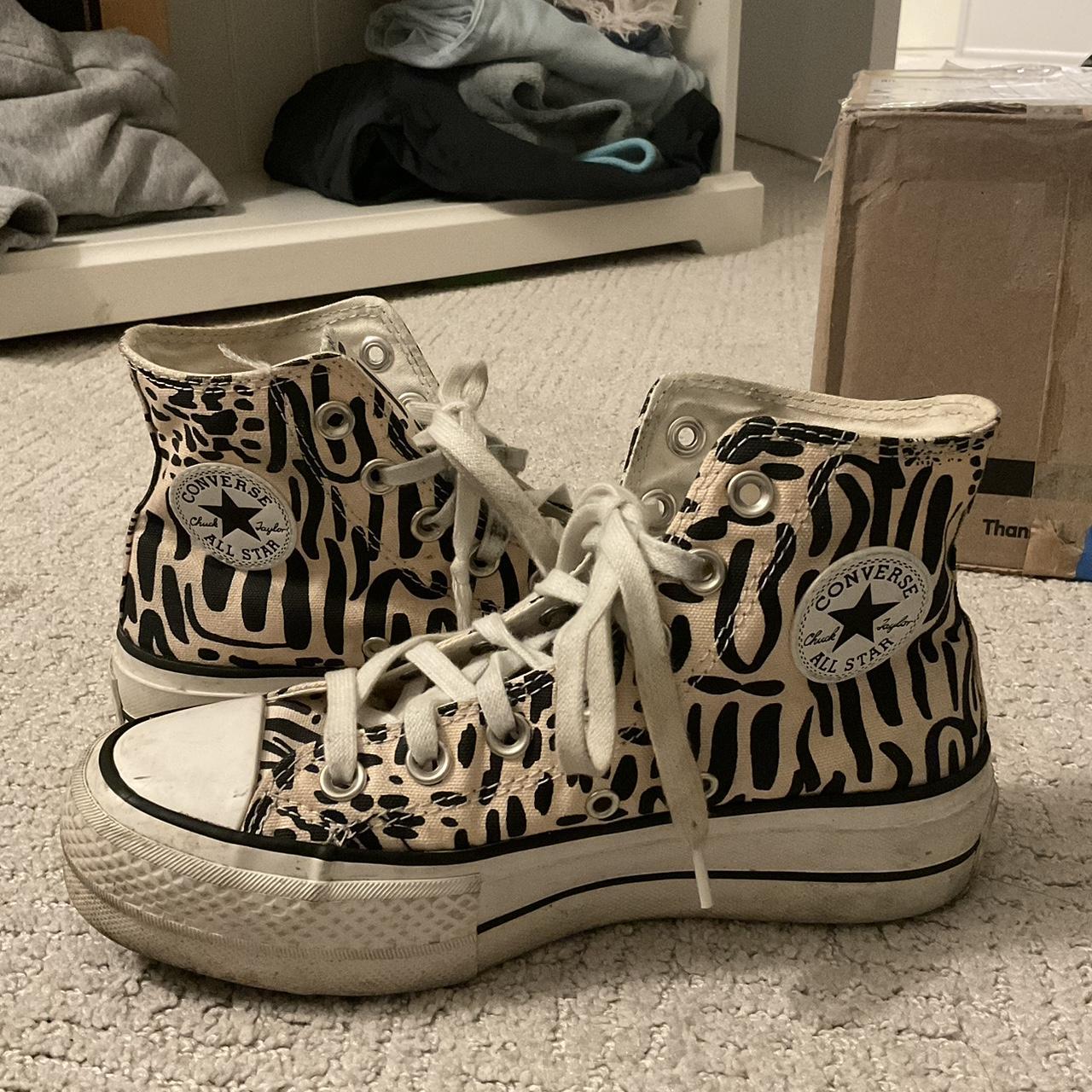 leopard print converse platform size women 5 used... - Depop