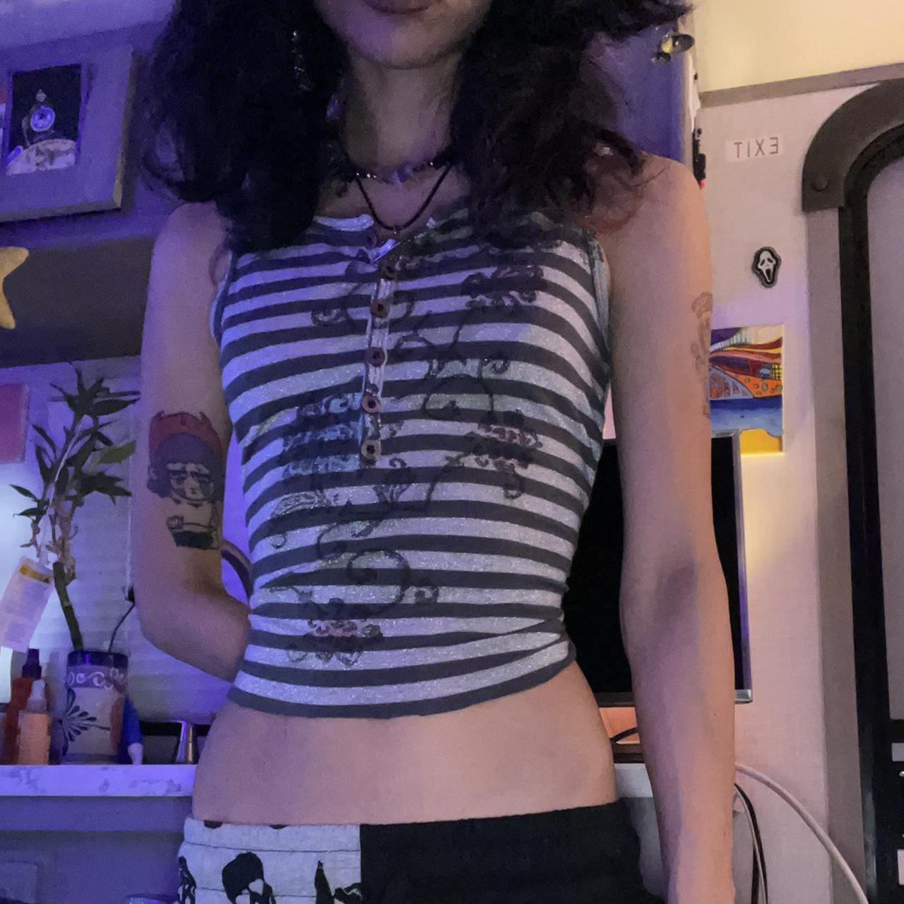 Stripped, sparkly, gray cyber tank top!🥰 Fits... - Depop