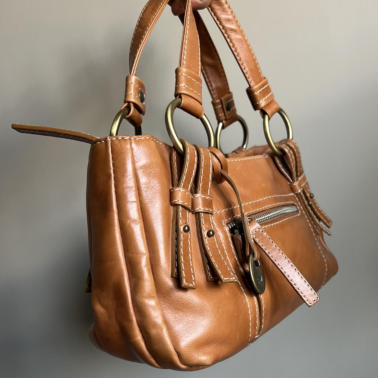 Vintage tan leather handbag. By the brand-... - Depop