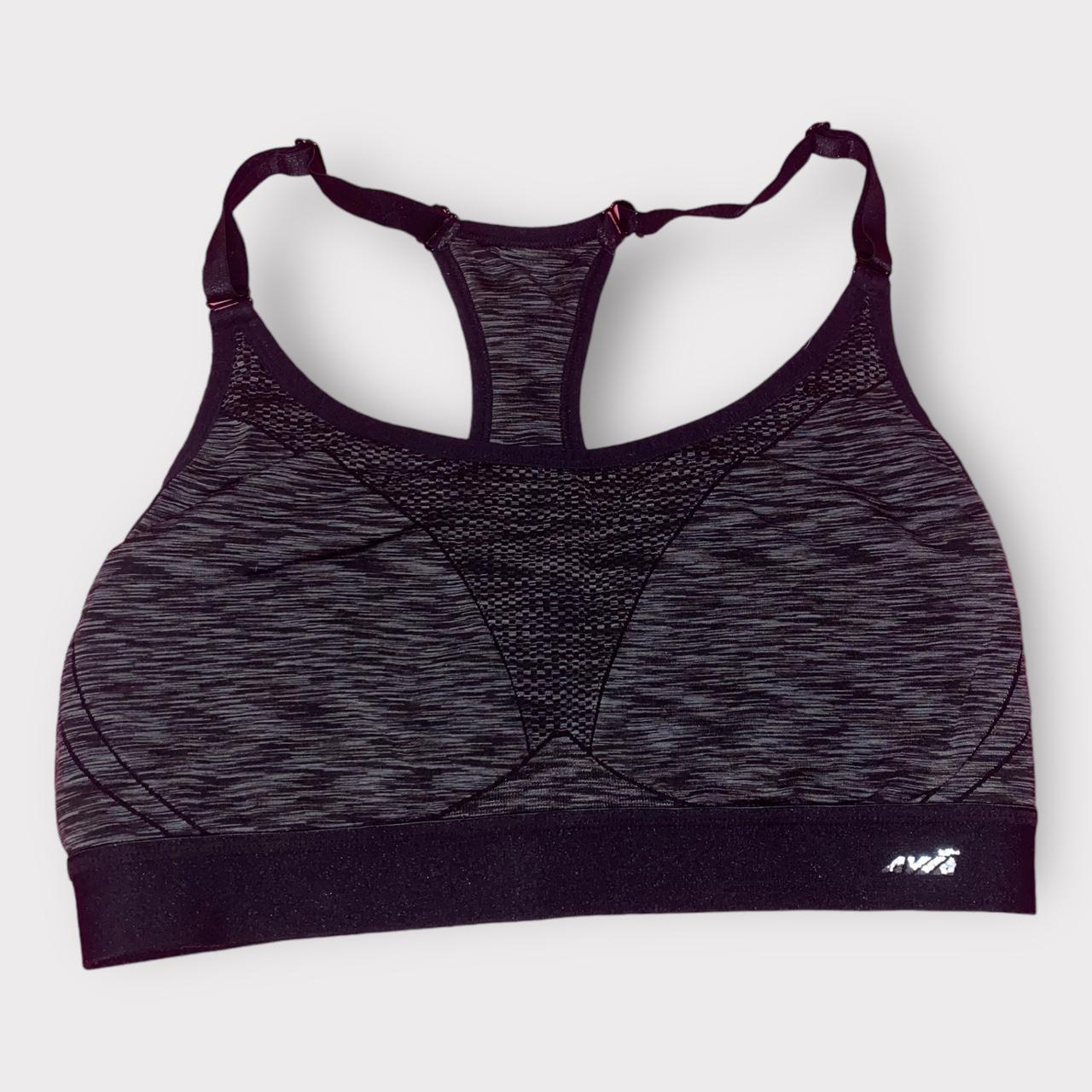 Women’s Avia Gray Striped Sports Bra padding taken... - Depop