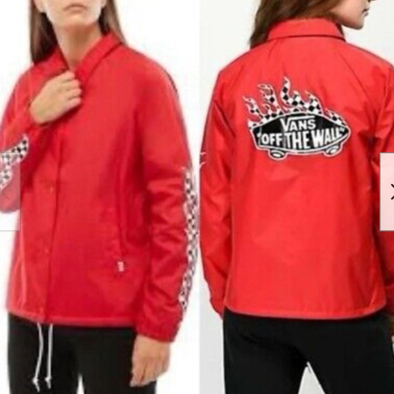 Vans Hot Road Checkerboard Flames Red Windbreaker... - Depop