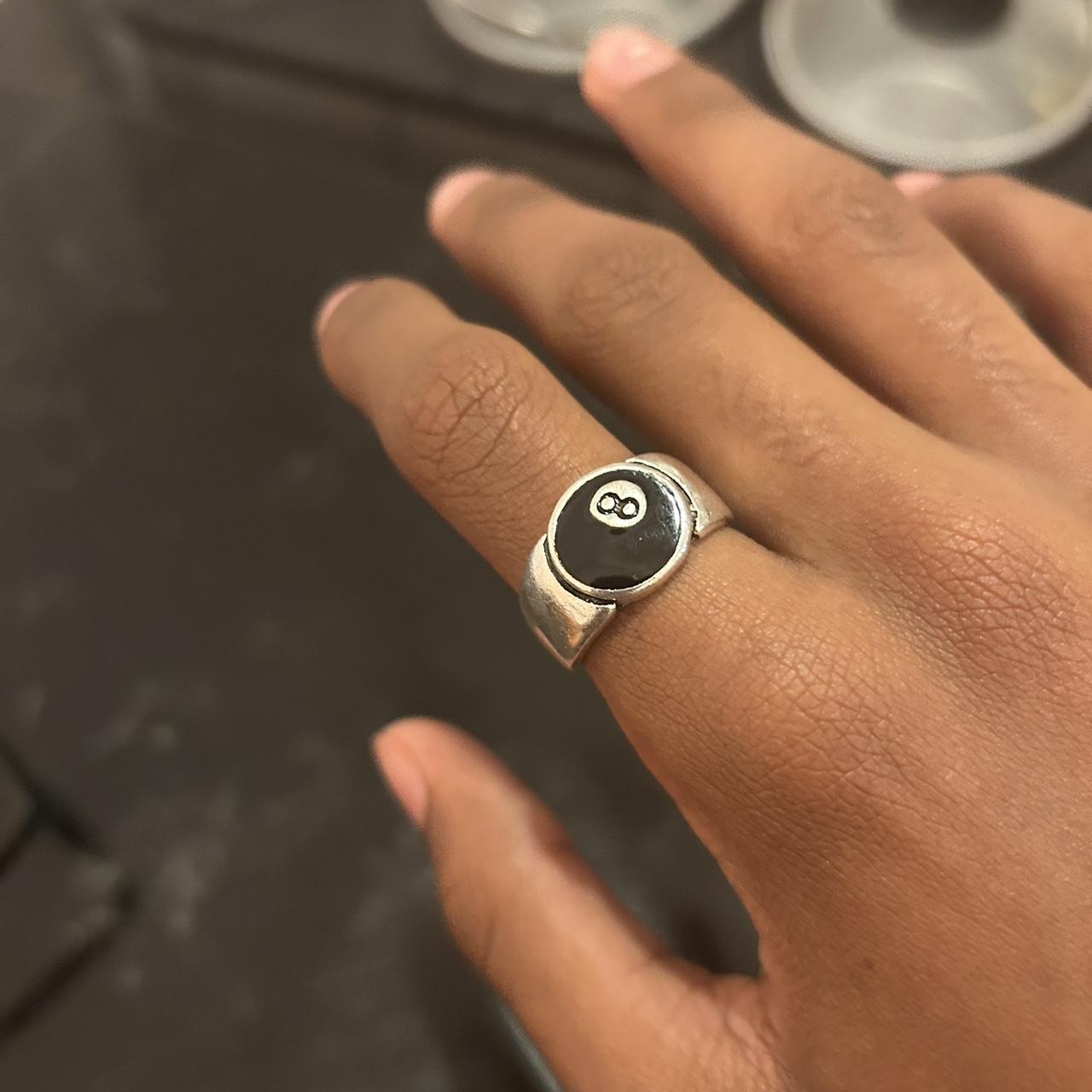Custom embroidered 8 ball chrome silver ring for... - Depop