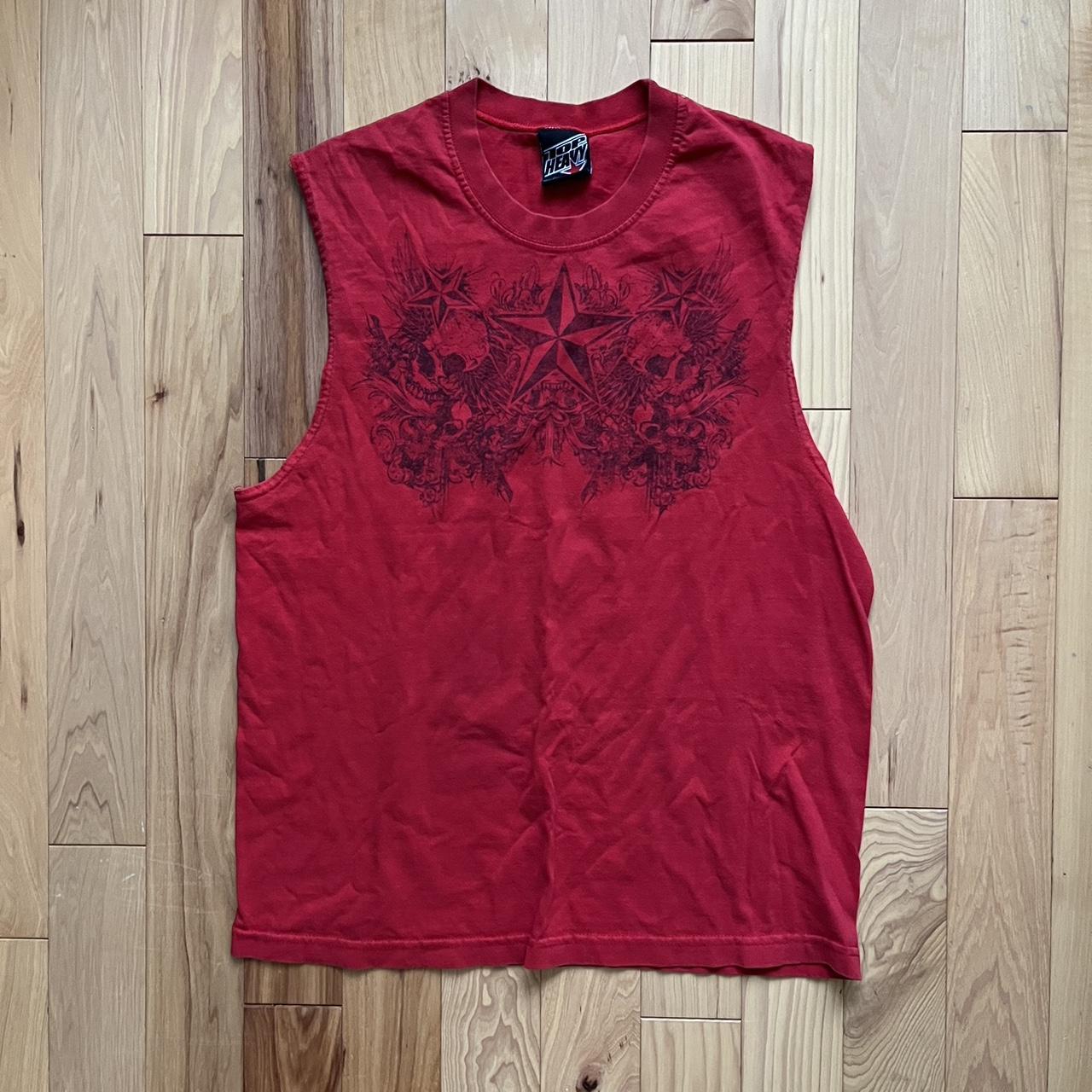 Y2K Affliction Style Top Heavy Red Tank Top Size L - Depop