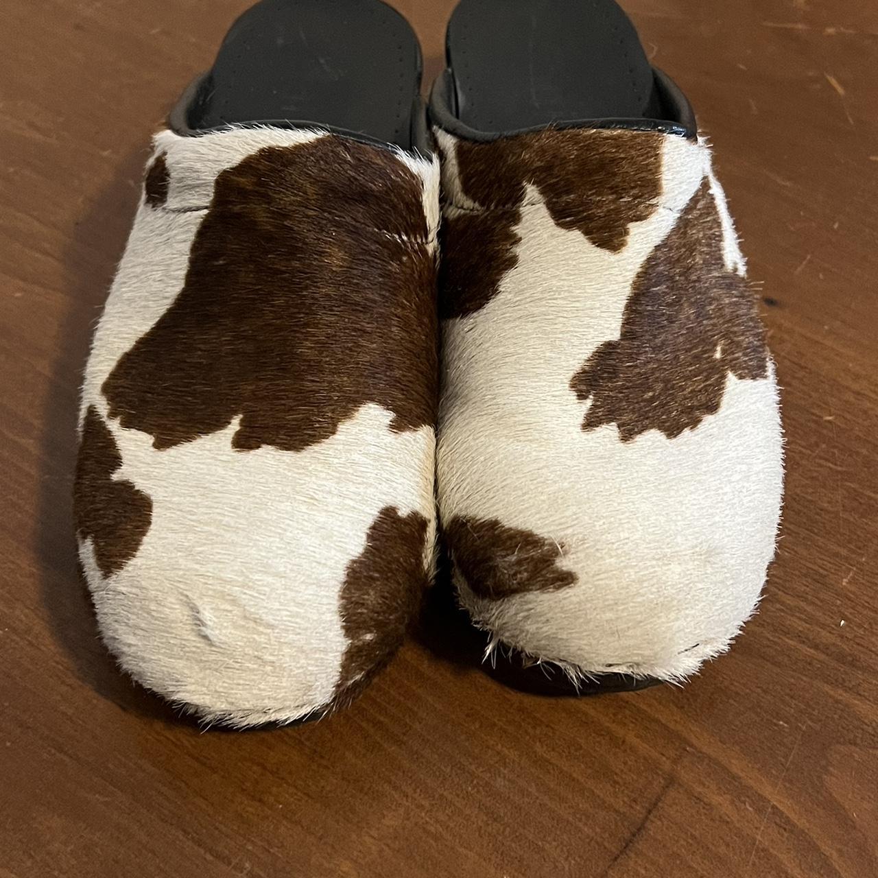 Sanita Womens Pony Hair Clog Brown Leather Cow Print... - Depop